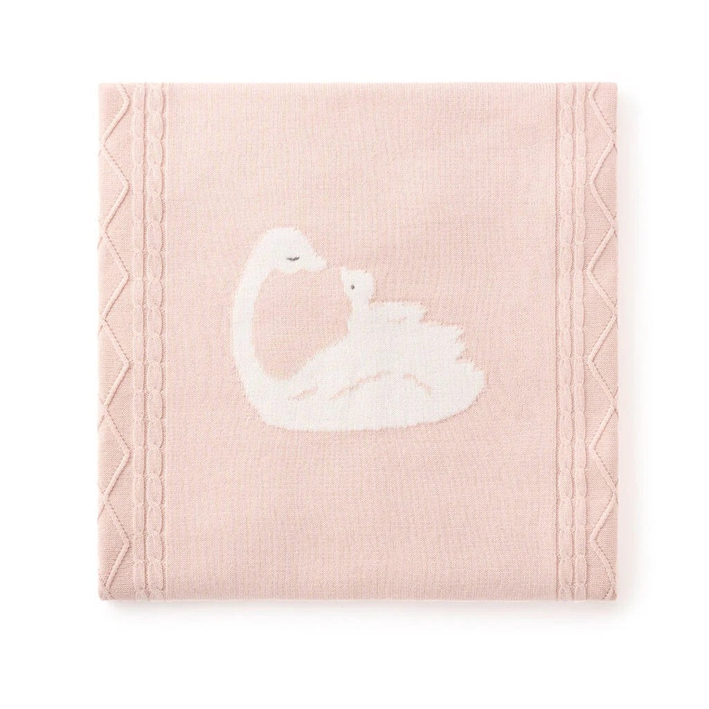 Swan Intarsia Cable Knit Blanket