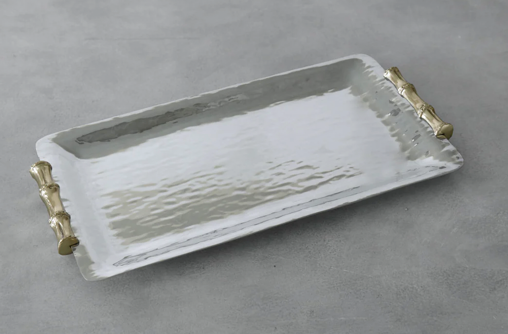 Bamboo Long Rectangular Tray with Gold Handles
